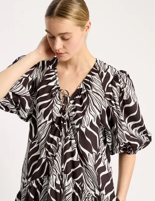 ALBARAY Mono Palm Tie-neck Maxi Dress