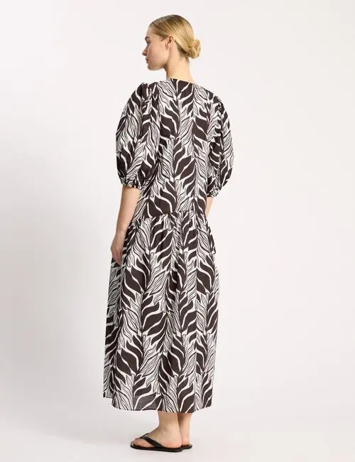 ALBARAY Mono Palm Tie-neck Maxi Dress
