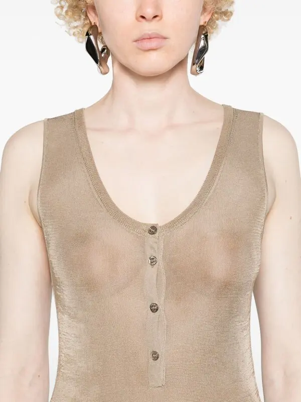 Saint Laurent Sleeveless Scoop Neck Silk Bodysuit