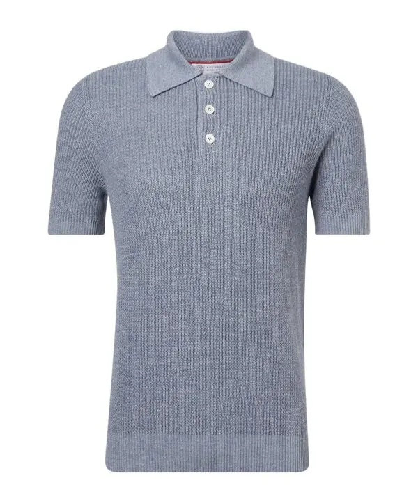 Brunello Cucinelli Linen And Cotton Polo Shirt - Gray