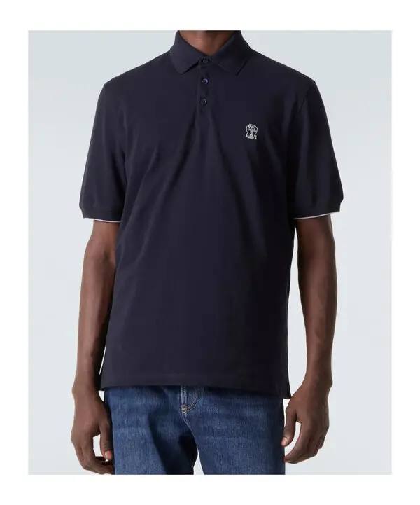 Brunello Cucinelli Embroidered Cotton Pique Polo Shirt