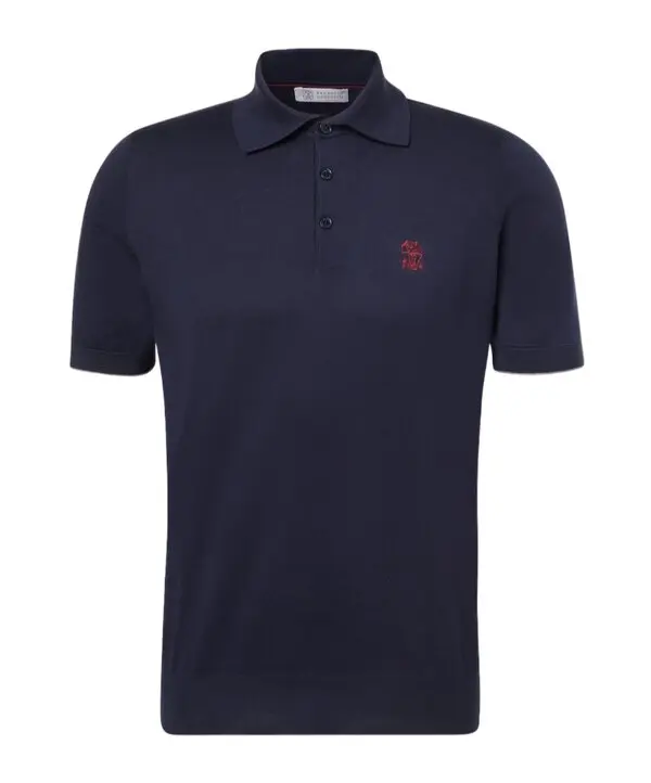 Brunello Cucinelli Embroidered Cotton Piqué Polo Shirt - Blue
