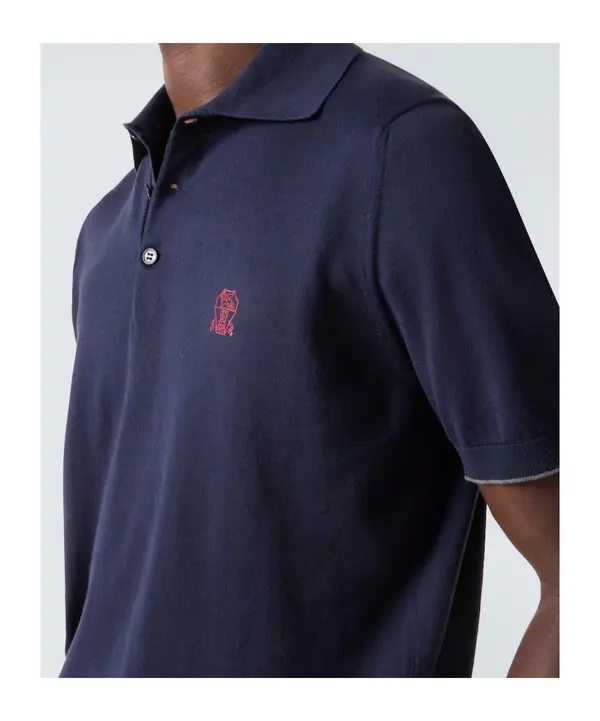 Brunello Cucinelli Embroidered Cotton Piqué Polo Shirt