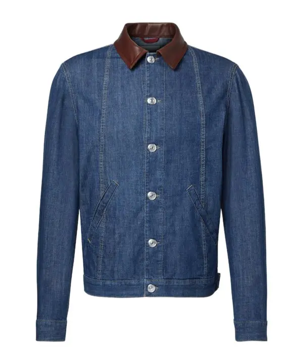 Brunello Cucinelli Leather-trimmed Denim Jacket