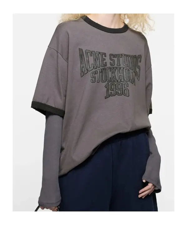 Acne Studios Logo-print Layered T-shirt - Gray