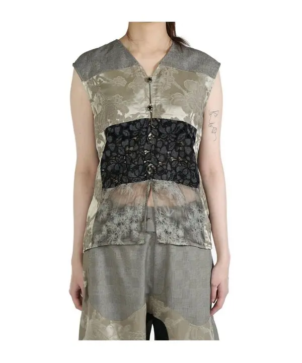 COMMUNS Printed Patchwork Vest - Gray