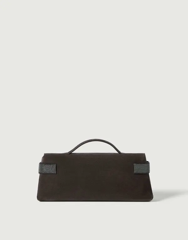 Brunello Cucinelli Suede Clutch Bag With Embellished Bands - Black