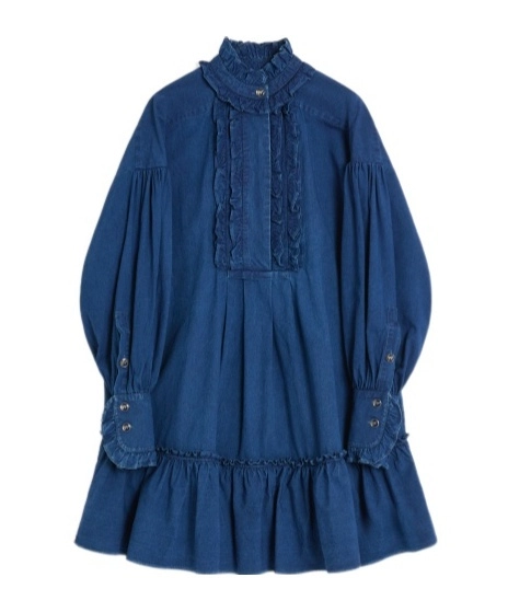 Valentino Garavani Long Sleeve Ruffled Denim Dress - Blue