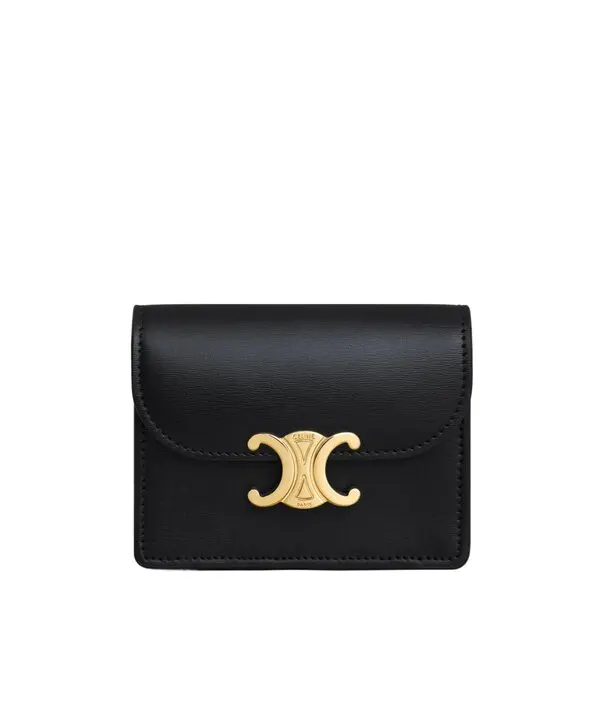 Celine Business Card Holder Triomphe In Shiny Calfskin - Black