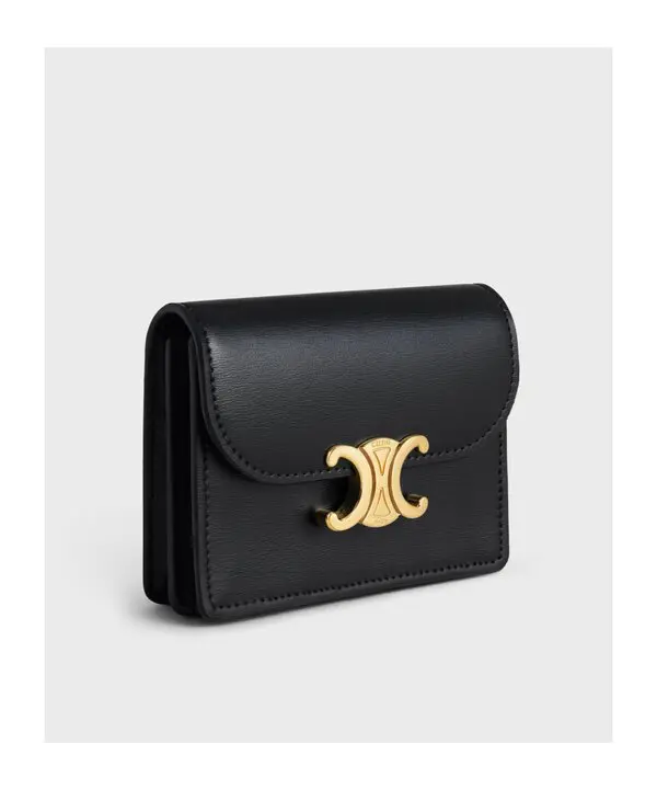 Celine Business Card Holder Triomphe In Shiny Calfskin