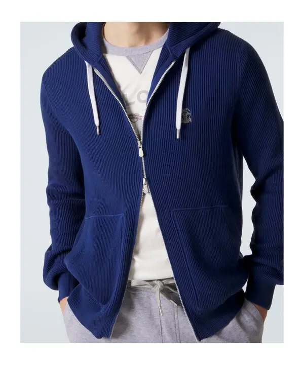 Brunello Cucinelli Logo Ribbed-knit Cotton Zip-up Hoodie