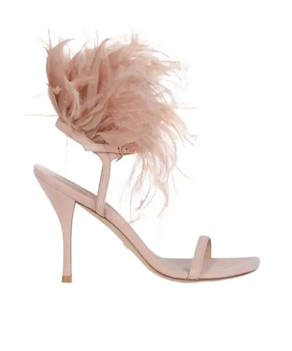 STUART WEITZMAN Feather-decorated High-heeled Sandals