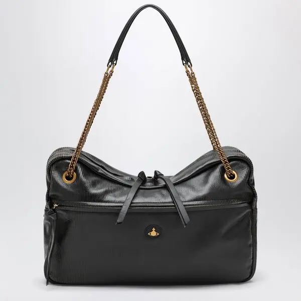 VIVIENNE WESTWOOD Dolce Large Shoulder Bag In Textured Calf Leather - Black