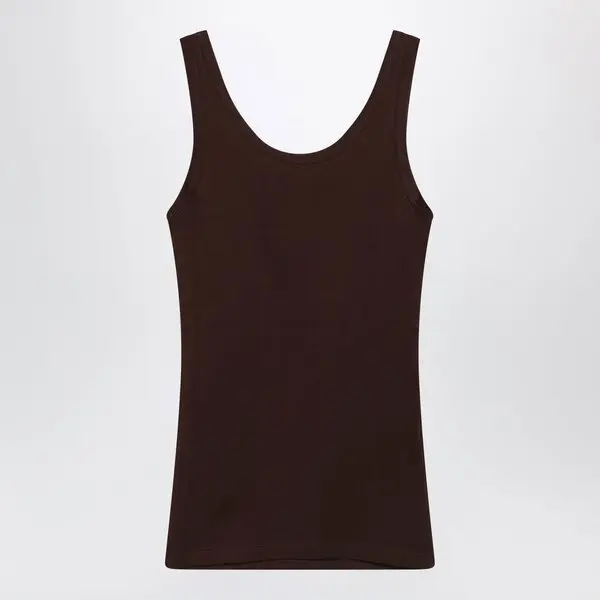 Prada Ribbed Cotton Tank Top With Triangle Logo - Brown