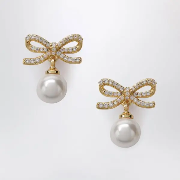 SELF-PORTRAIT Bow Earrings With Pearls In Gold-plated Brass - Silver