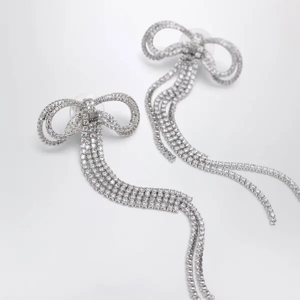 SELF-PORTRAIT Double Crystal Bow Drop Earrings In -plated Brass