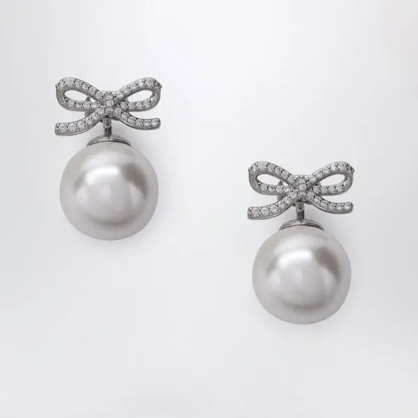 SELF-PORTRAIT Crystal Bow And Pearl Drop Earrings - Silver
