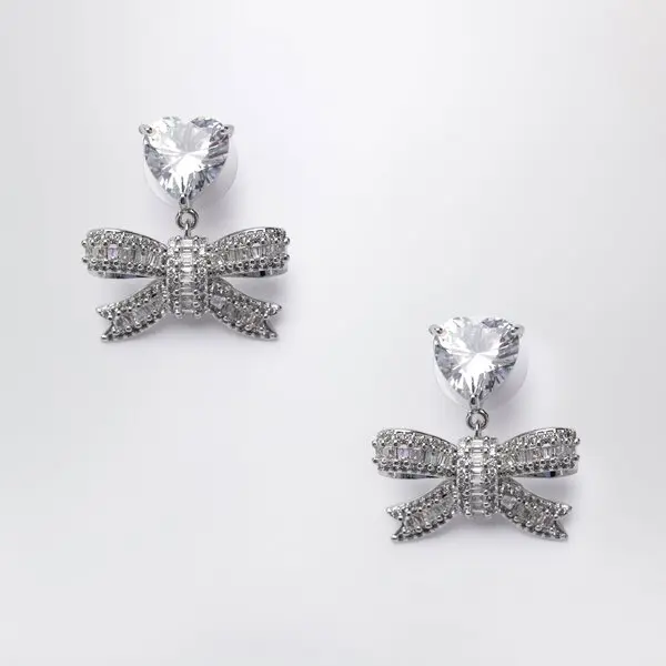 SELF-PORTRAIT Heart Drop Earrings With Crystal Bow