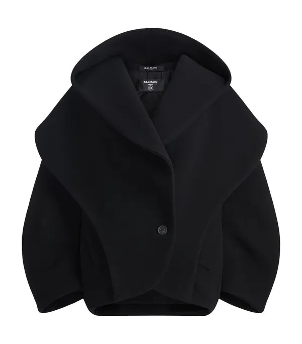 Balmain Oversized Virgin Wool Pea Coat - Black