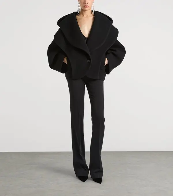 Balmain Oversized Virgin Wool Pea Coat - Black