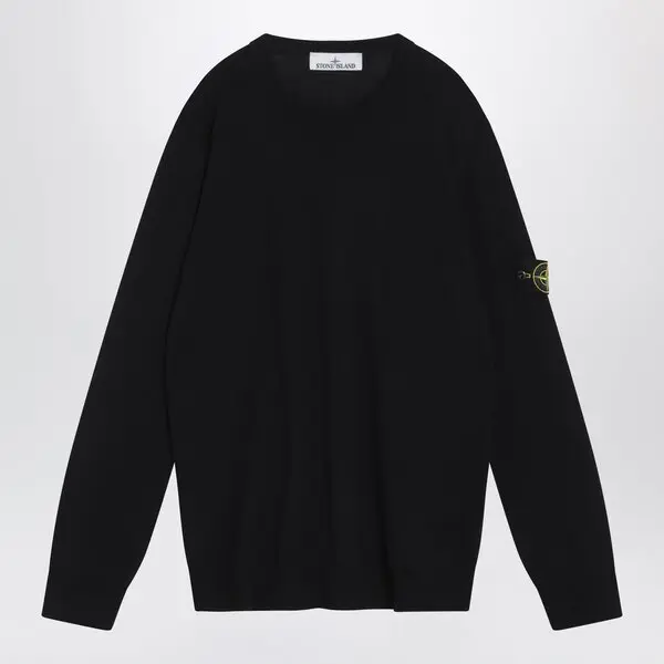 Stone Island Navy Wool Crew-neck Sweater With Compass Logo Badge - Blue