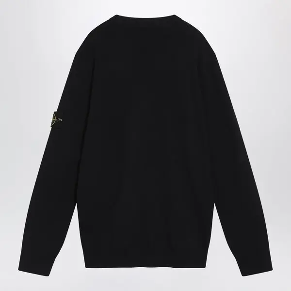 Stone Island Navy Wool Crew-neck Sweater With Compass Logo Badge - Blue
