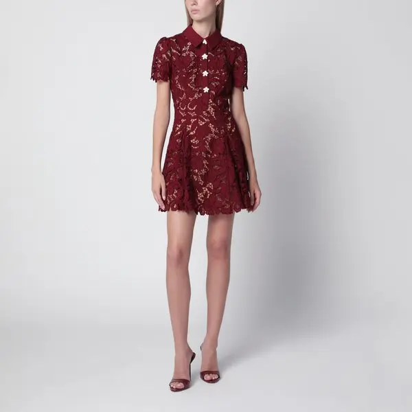 SELF-PORTRAIT Lace Mini Dress With Floral Buttons - Red