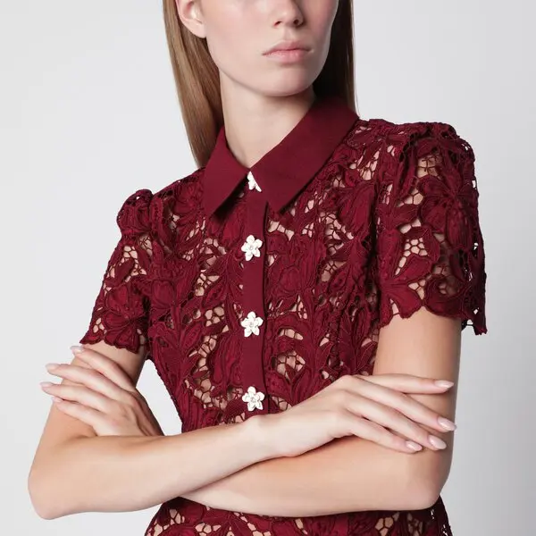 SELF-PORTRAIT Lace Mini Dress With Floral Buttons - Red