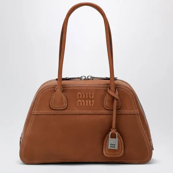 Miu Miu Vivant Nappa Leather Bowling Bag - Brown