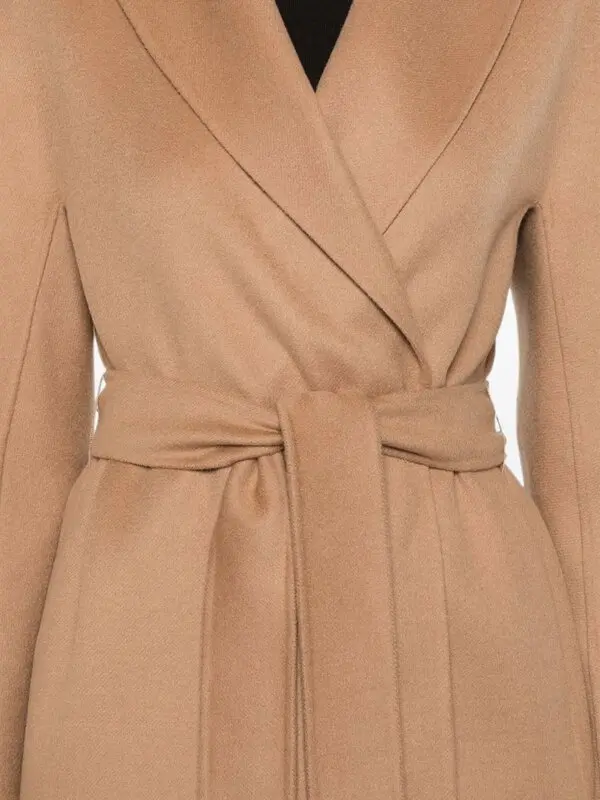 Max Mara Camel Brown Shawl Lapel Belted Coat - Multicolor