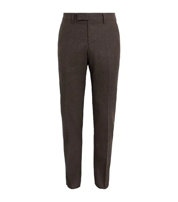 LARDINI Virgin Wool Check Trousers - Brown