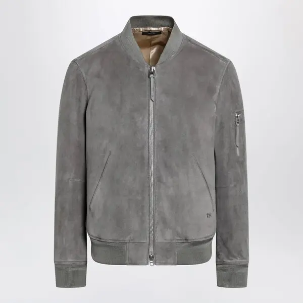 TOM FORD Titanium Suede Bomber Jacket In Lamb Leather - Gray