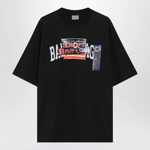 Balenciaga Bumper Stickers Medium-fit Cotton T-shirt - Black