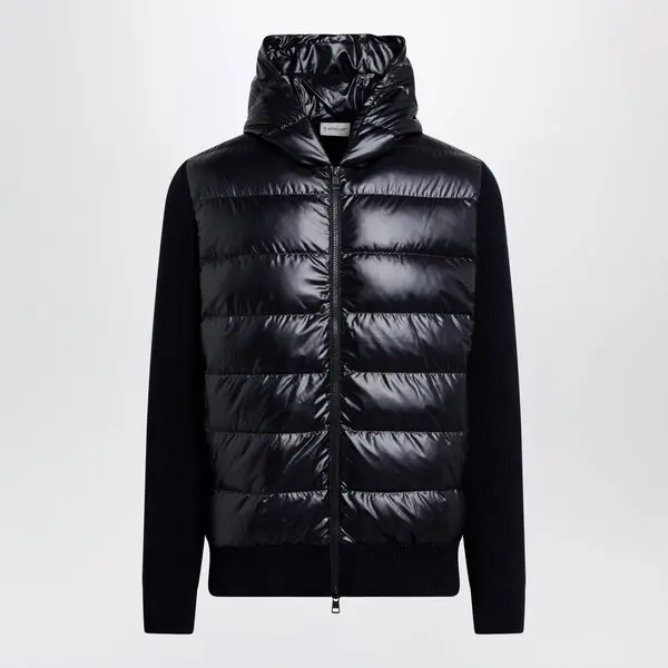 Moncler Padded Wool Zip-up Hoodie With Logo Patch - Blue