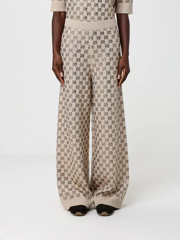 Gucci Monogram Knit Wide-leg Pants - Cream