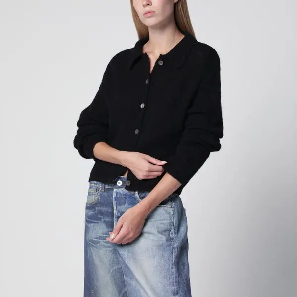 Our Legacy Alpaca-blend Ribbed Polo Cardigan - Black