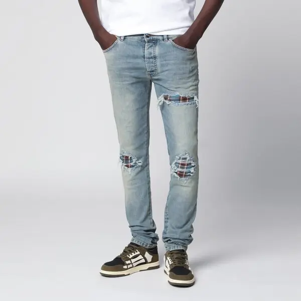 Amiri Mx1 Distressed Flannel-patched Jeans - Blue