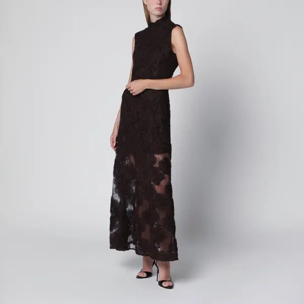 ROTATE BY BIRGER CHRISTENSEN Sleeveless 3d Flower High Neck Maxi Dress - Brown