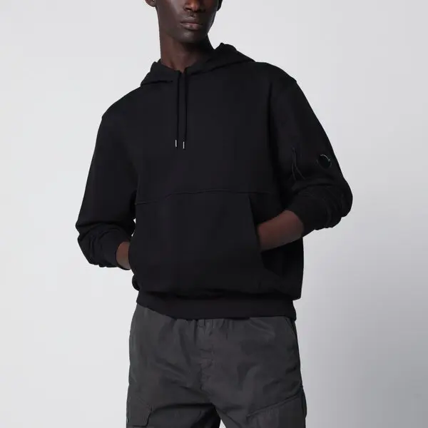 C.P. COMPANY Diagonal-relief Cotton Fleece Hoodie - Black