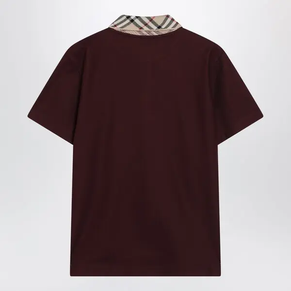 Burberry Cotton Polo Shirt With Check Collar In Vineyard - Red