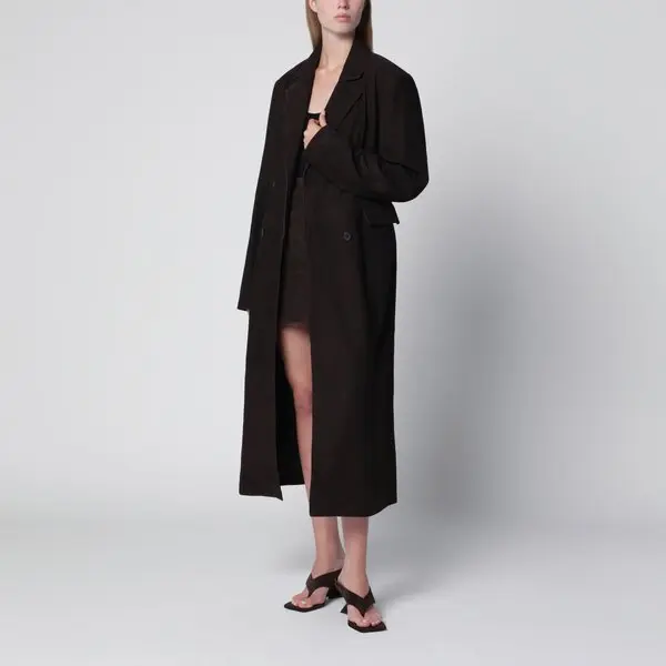 ROTATE BY BIRGER CHRISTENSEN Dark Double-breasted Suede Coat