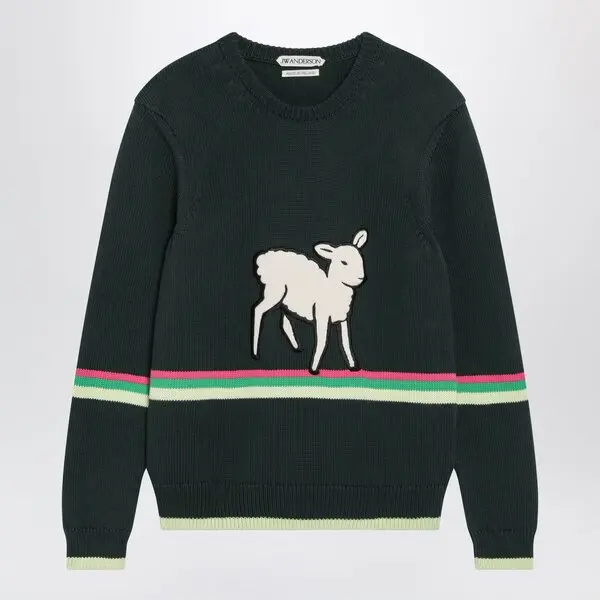 JW Anderson Sweater With Sheep Embroidery - Green