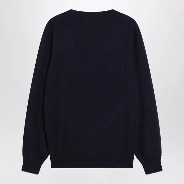 Brunello Cucinelli Navy Cashmere Crewneck Sweater With Contrast Trim - Blue