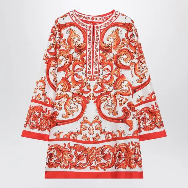 Dolce & Gabbana Maiolica-print Silk Twill Kaftan Dress - Orange