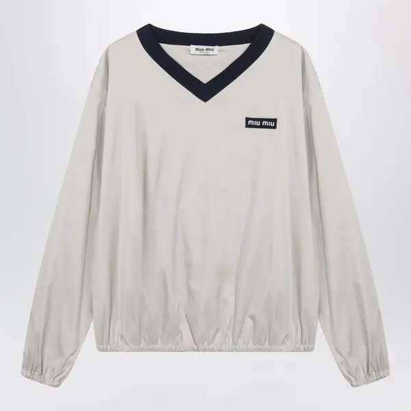 Miu Miu Tech Pongee V-neck Sweatshirt - Cream