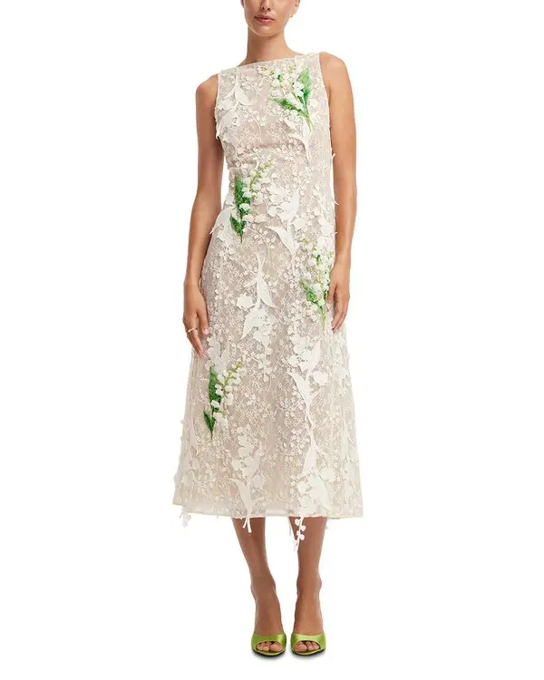 LEO LIN Cleo Embellished Lace Sleeveless Midi Dress