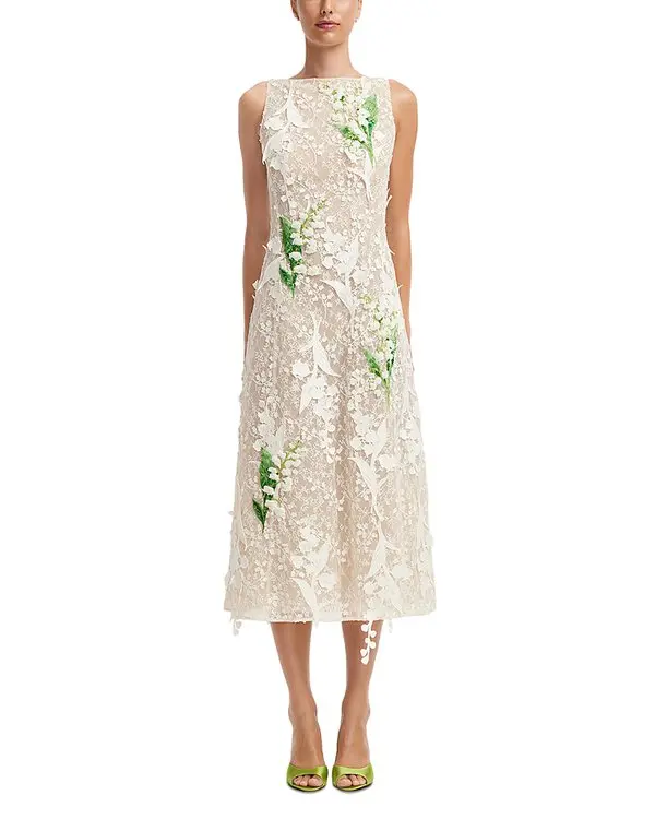 LEO LIN Embellished Lace Sleeveless Midi Dress - Snow