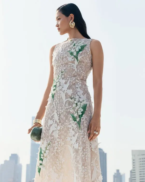 LEO LIN Embellished Lace Sleeveless Midi Dress