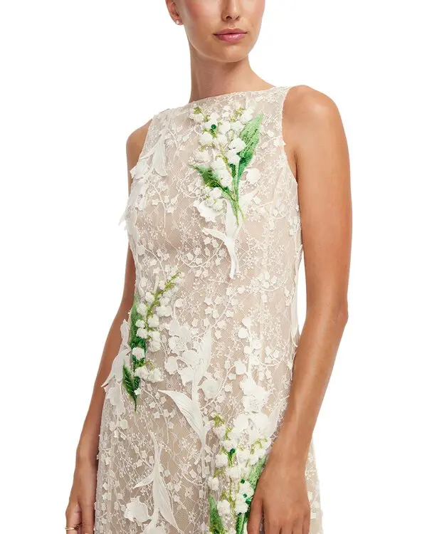 LEO LIN Embellished Lace Sleeveless Midi Dress