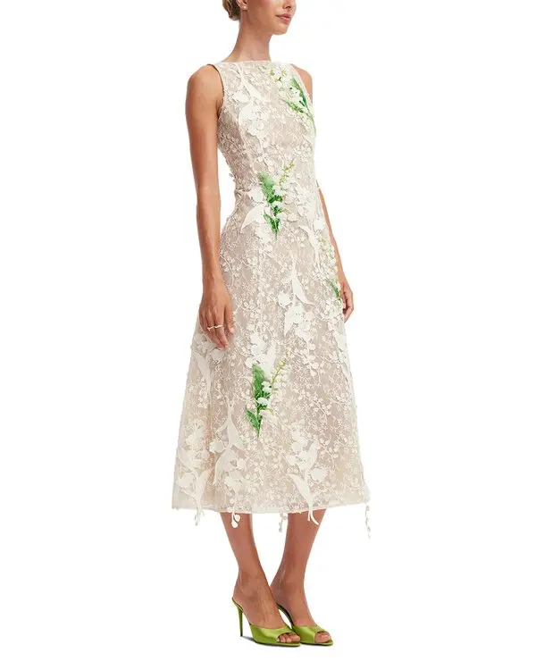 LEO LIN Embellished Lace Sleeveless Midi Dress
